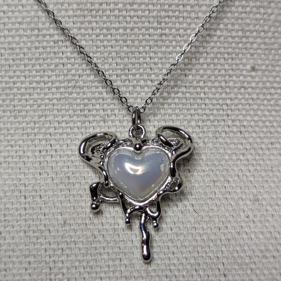 Handmade | Jewelry | Gothic Heart Shaped Dripping Silver Pendant On A ...